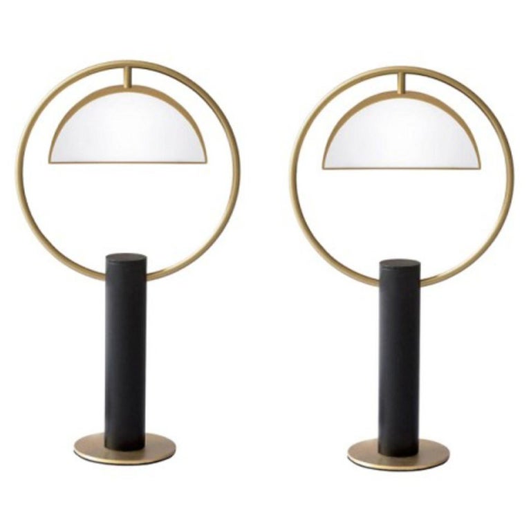 Set of 2 Brass Half in Circle Table Lamps by Square in Circle For Sale ...