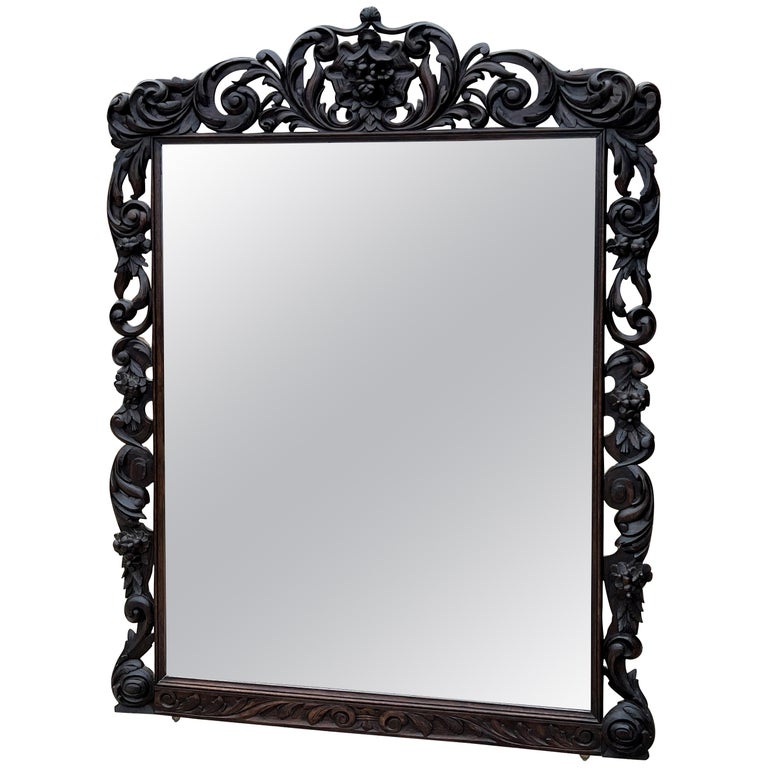 Ancien miroir de cheminée français en chêne sculpté de l'époque ...