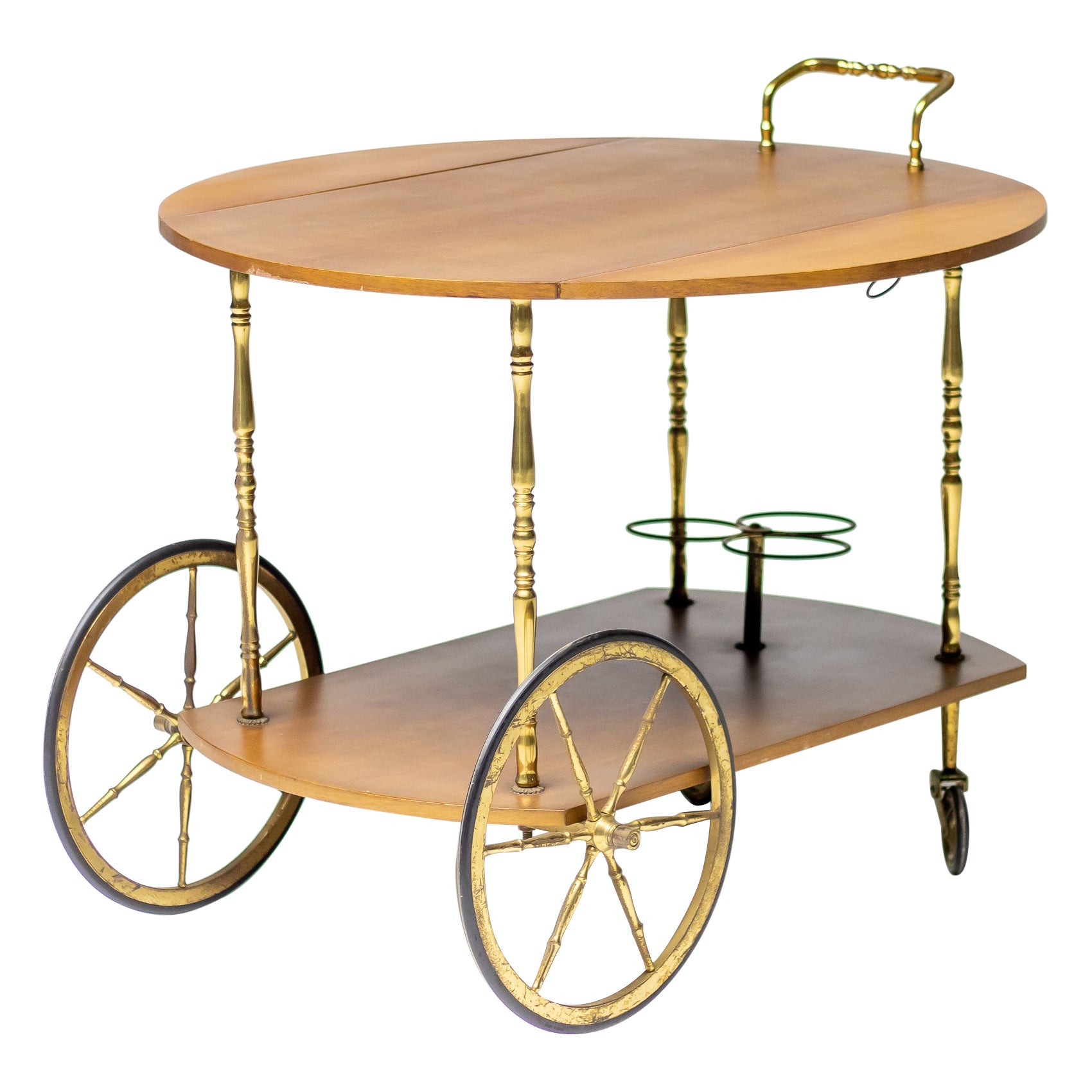 Chariot de bar en laiton et bois Cesare Lacca En vente sur 1stDibs