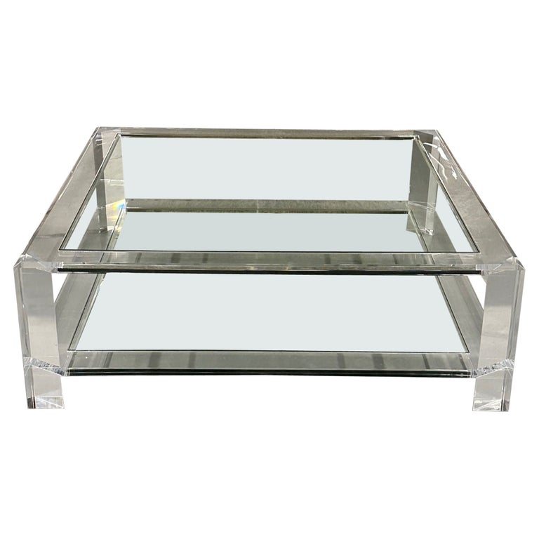 Table basse carrée en acrylique et verre, moderne à deux niveaux ...