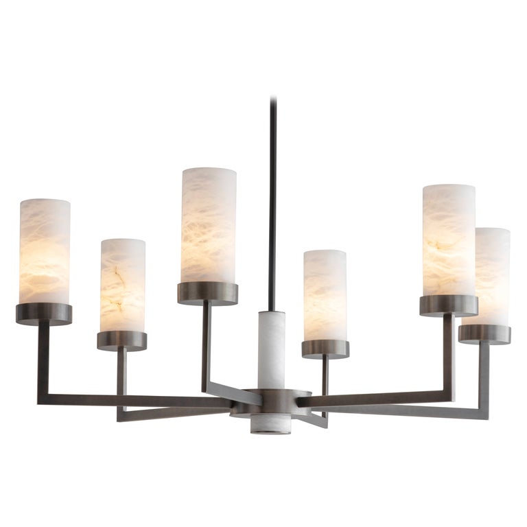 Contemporary Bronze Alabaster 6-arm Compass Chandelier by Tigermoth ...