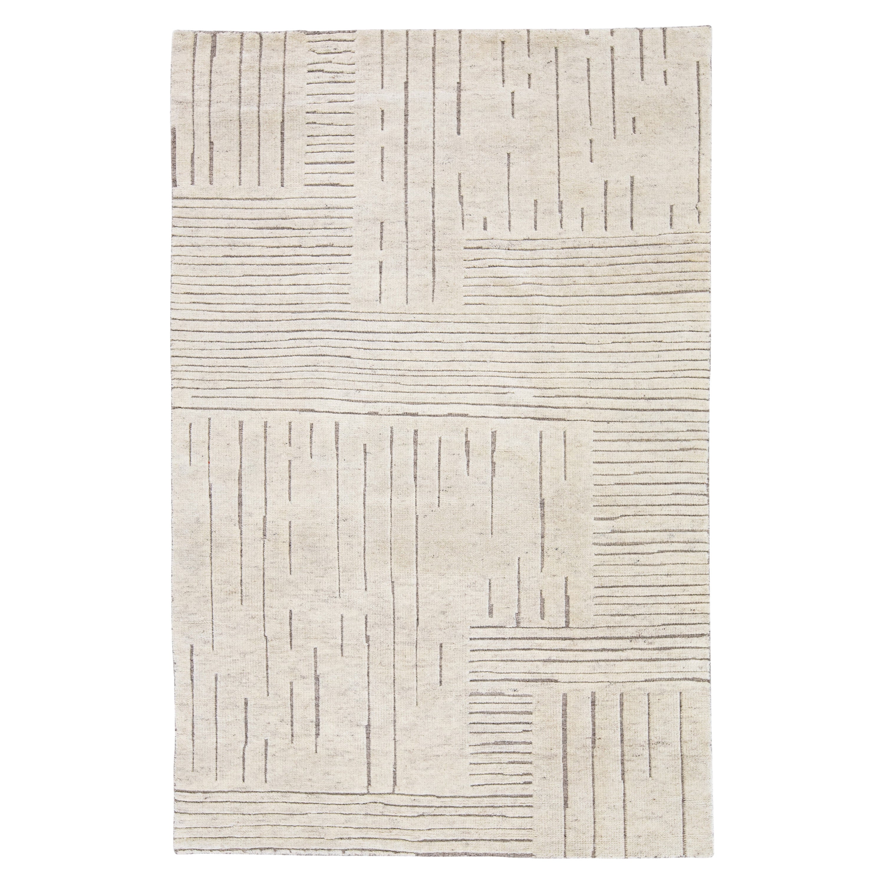 Geometric Modern Moroccan Style Wool Rug With Ivory Field by Apadana ...