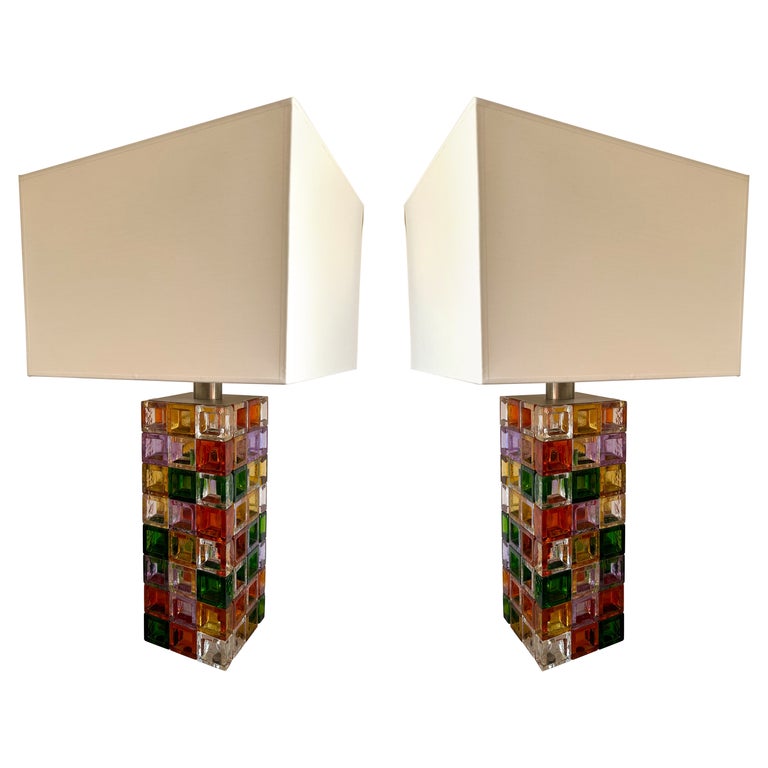 Pair of Multicolor Glass Cube Lamps by Poliarte, Italy, 1970s For Sale ...