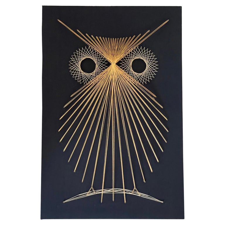 Mid-Century Three-Dimensional Owl String Art Wall Hanging Sculpture For Sale at 1stDibs