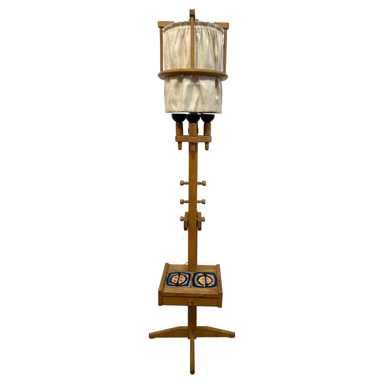 Vintage French Oak and Ceramic Guillerme et Chambron Floor Lamp For ...