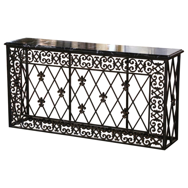 19th Century French Gothic Marble Top and Iron Console Table with ...