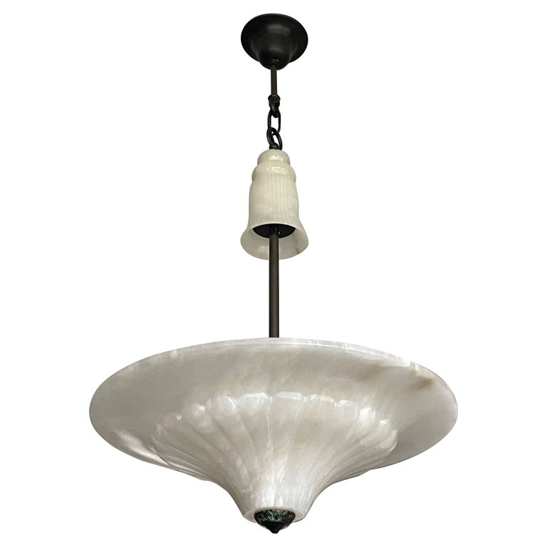 Classical Style Mid-Century Hand Carved,White Alabaster Pendant Light ...