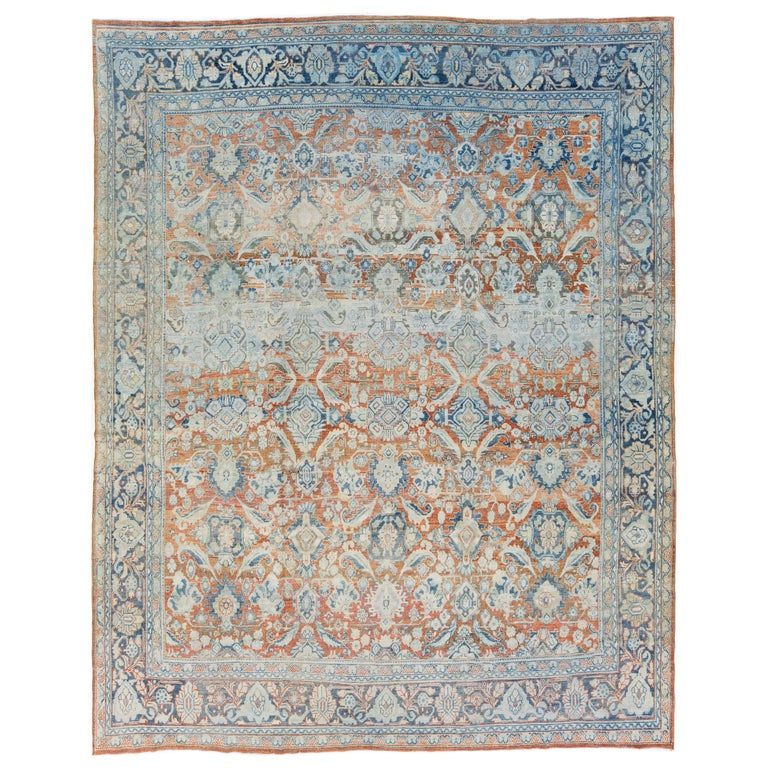 Antique Persian Mahal Handmade Wool Rug with Allover Motif in Rust For ...