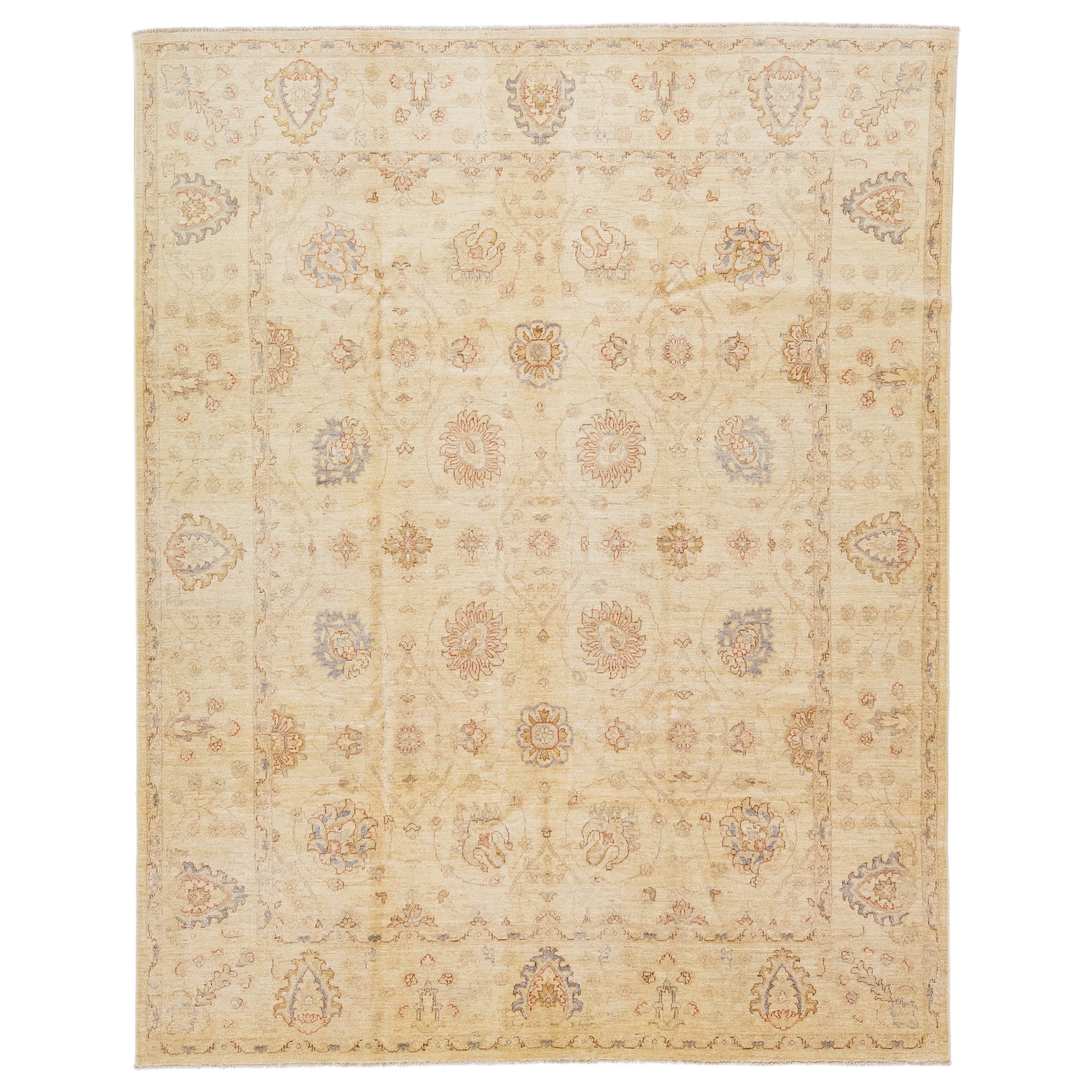 Room Size Modern Peshawar Handmade Wool Rug in Beige For Sale at 1stDibs