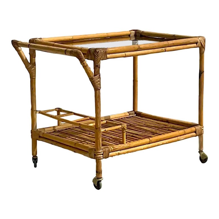 Vintage Coastal Bamboo Bar Cart For Sale at 1stDibs