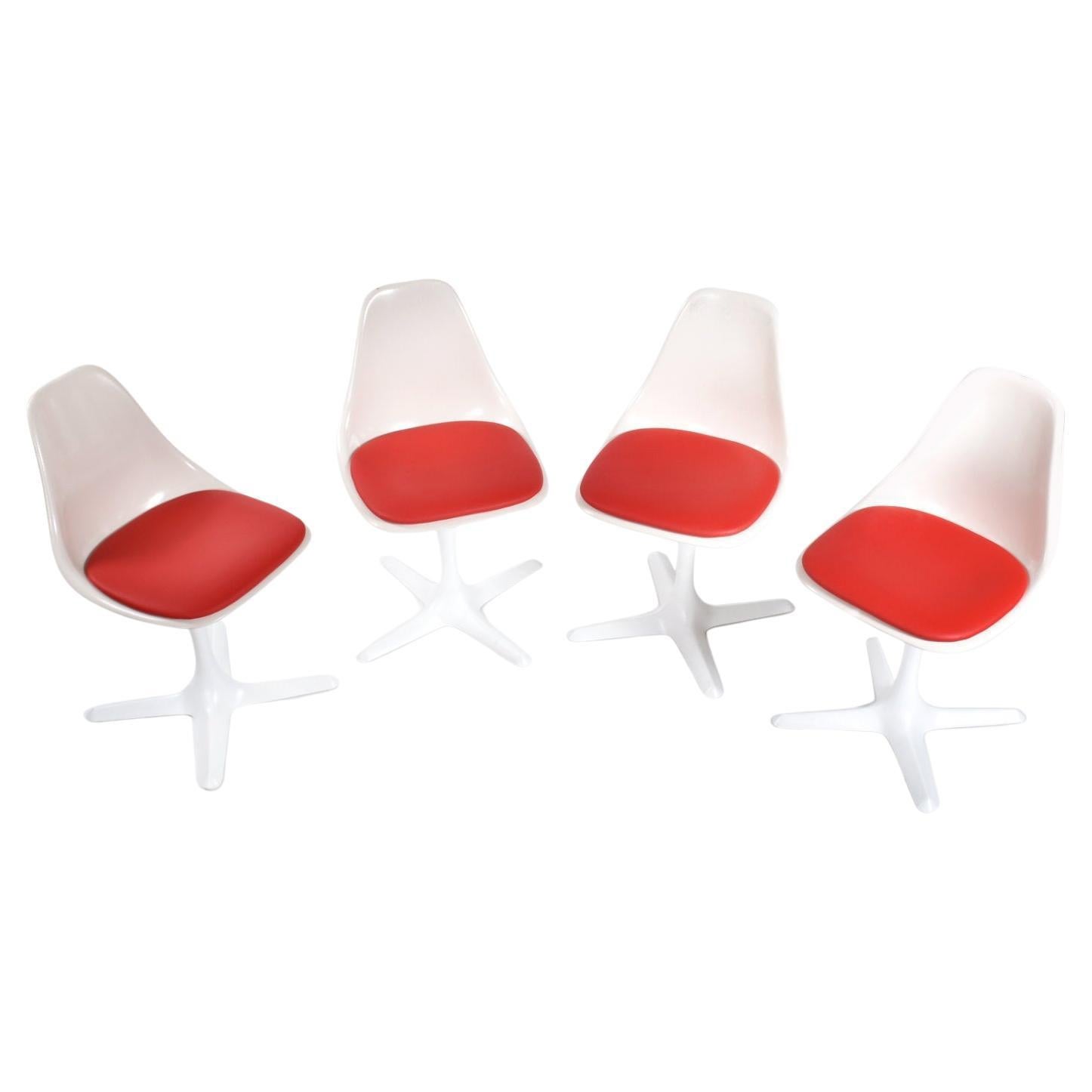 Vintage Restored Mid-Century Modern White and Red Burke Tulip Chairs ...
