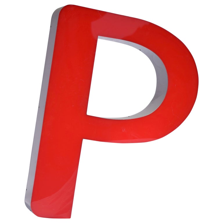 Mid-century Red Neon Acrylic Led "P" Letter Advertisement Light For ...