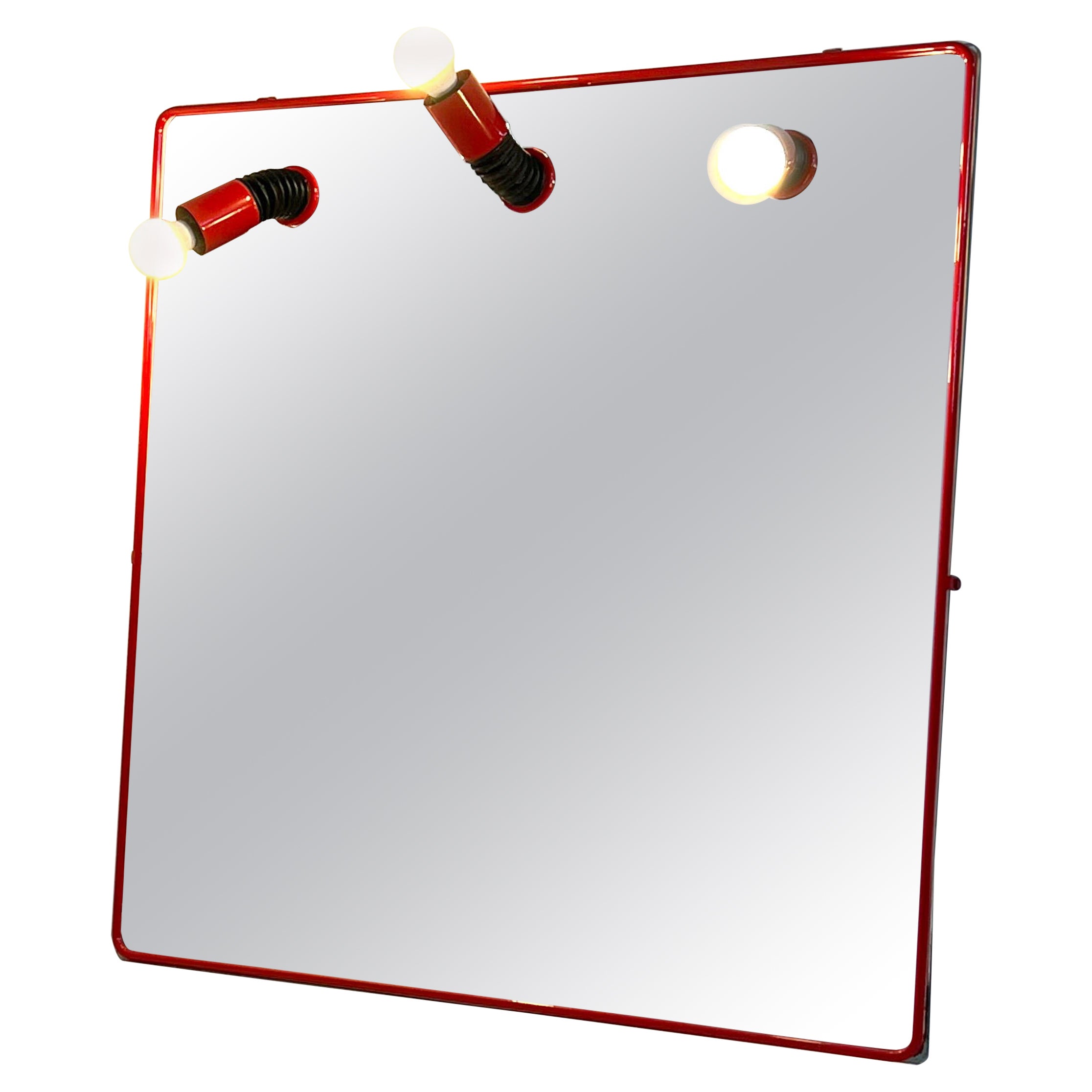 Red Mirror with Adjustable Lights, 1970s at 1stDibs
