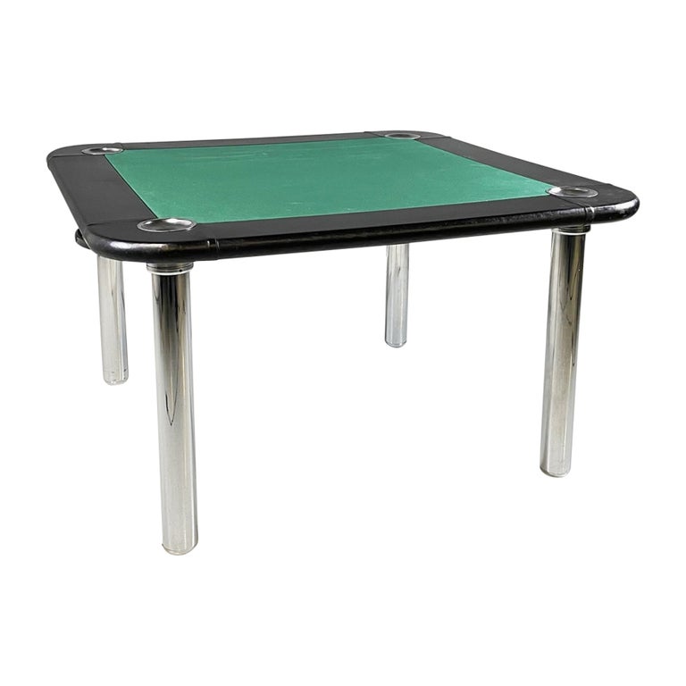 Italian Modern Game Table in Green Fabric Black Leather and Chromed ...