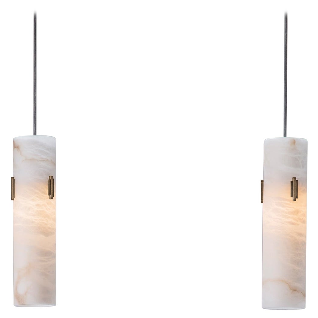 Alabaster Pendant Light with Antique Brass Deco Detail by Tigermoth ...