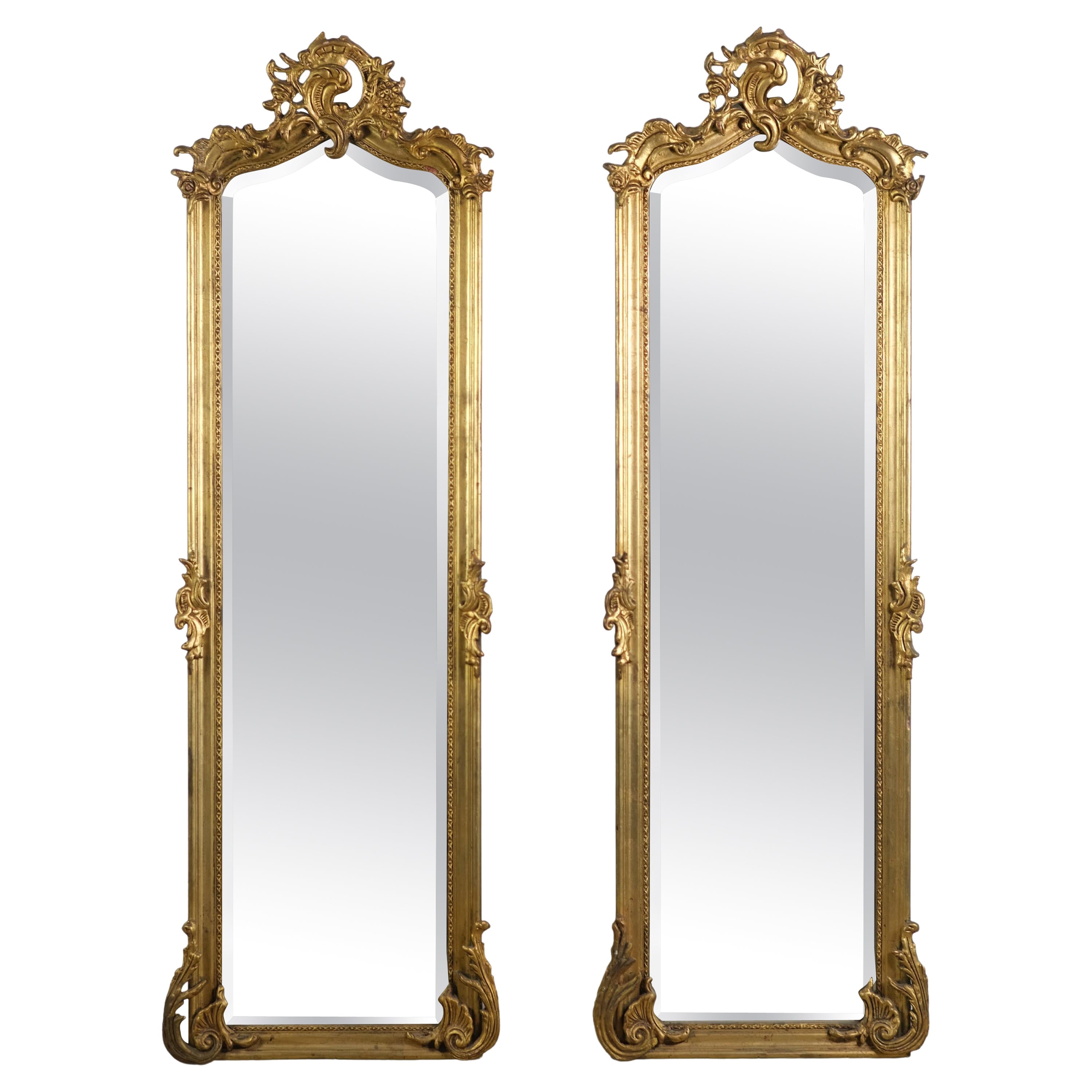 20th Century Pair of Italian Gold Gilded Rococo Beveled Mirrors For ...