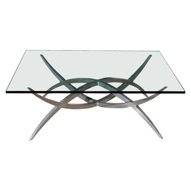 X-Base Aluminum Coffee Table with Glass Top For Sale at 1stDibs