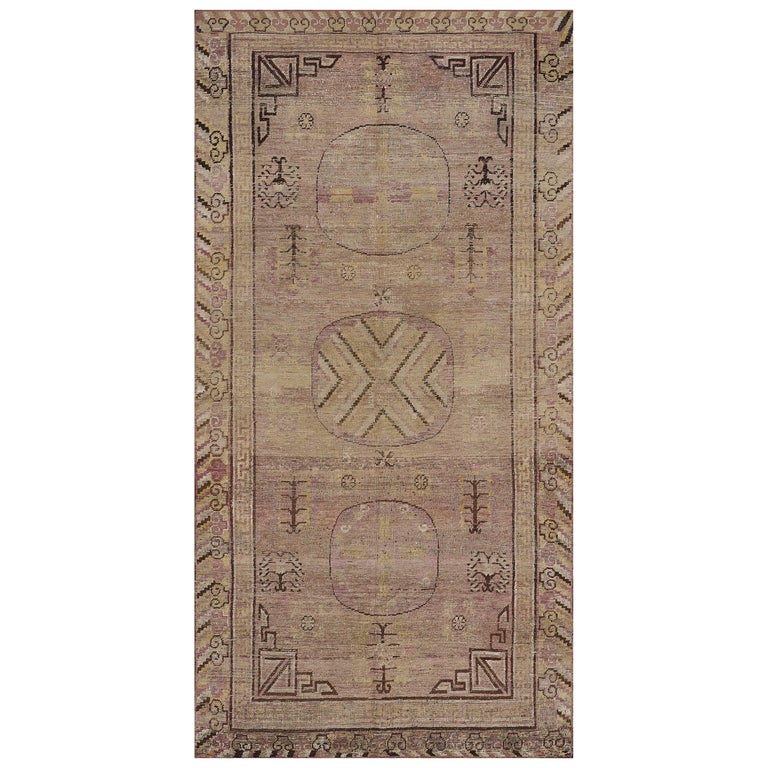 Traditional Golden-Brown Handwoven Samarkand Khotan Rug For Sale at 1stDibs