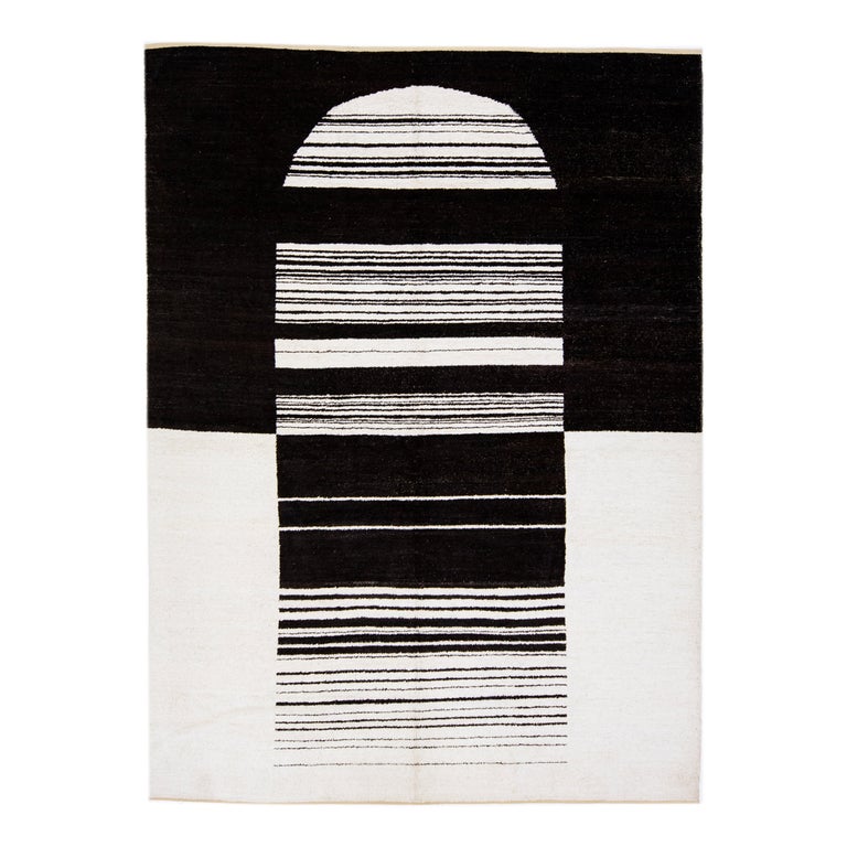 Handmade Minimalist Modern Moroccan Style Wool Rug in Balck and White ...