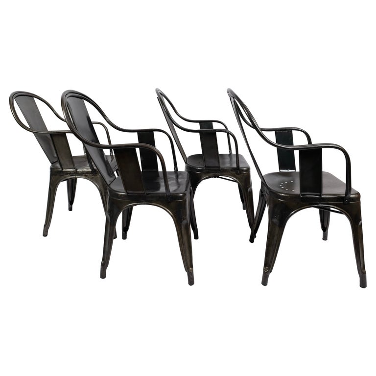 Set of 4 Tolix Model C Vintage Arm Chaiers Xavier Pauchard at 1stDibs