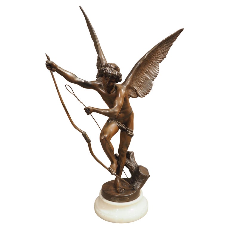 Statue of Cupid with Bow on Alabaster Base, 1896 For Sale at 1stDibs