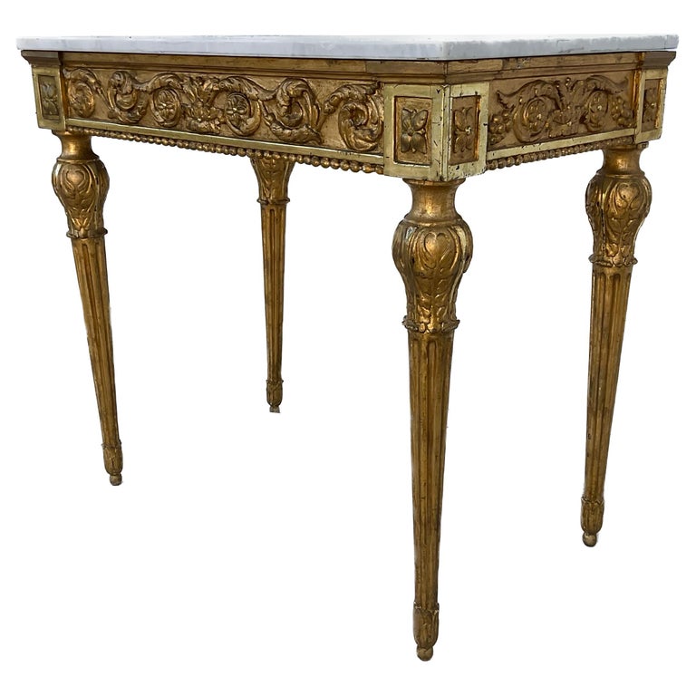 Table console suédoise du 19ème siècle en bois doré avec plateau en ...