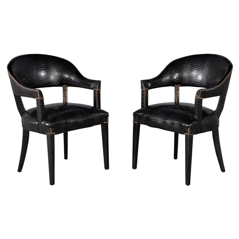 Pair of Executive Arm Chairs Fully Upholstered in Faux Croc Leather For ...