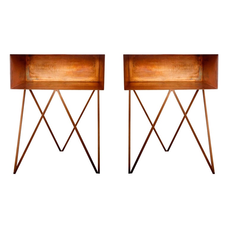 Pair of Luxury Oxidised Copper Robot Side Tables, End Tables ...