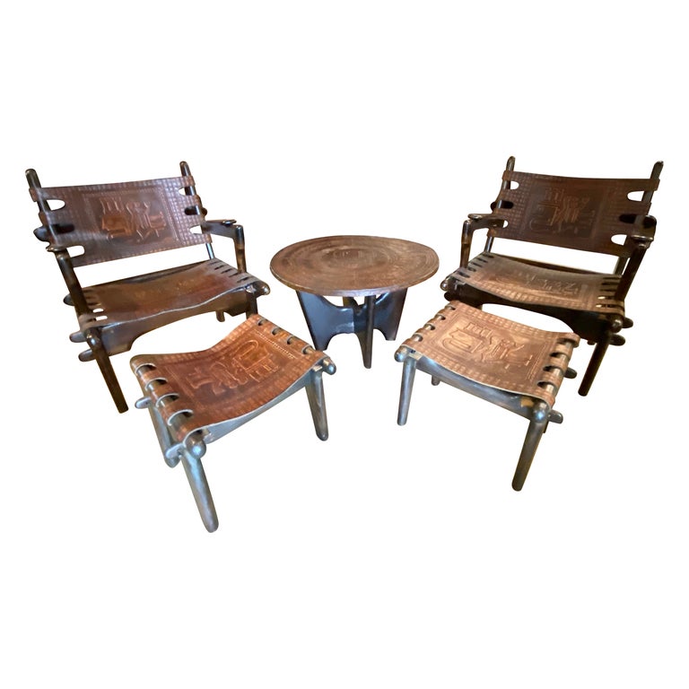 Pair of Angel Pazmino Chairs with Ottomans and Side Table For Sale at ...