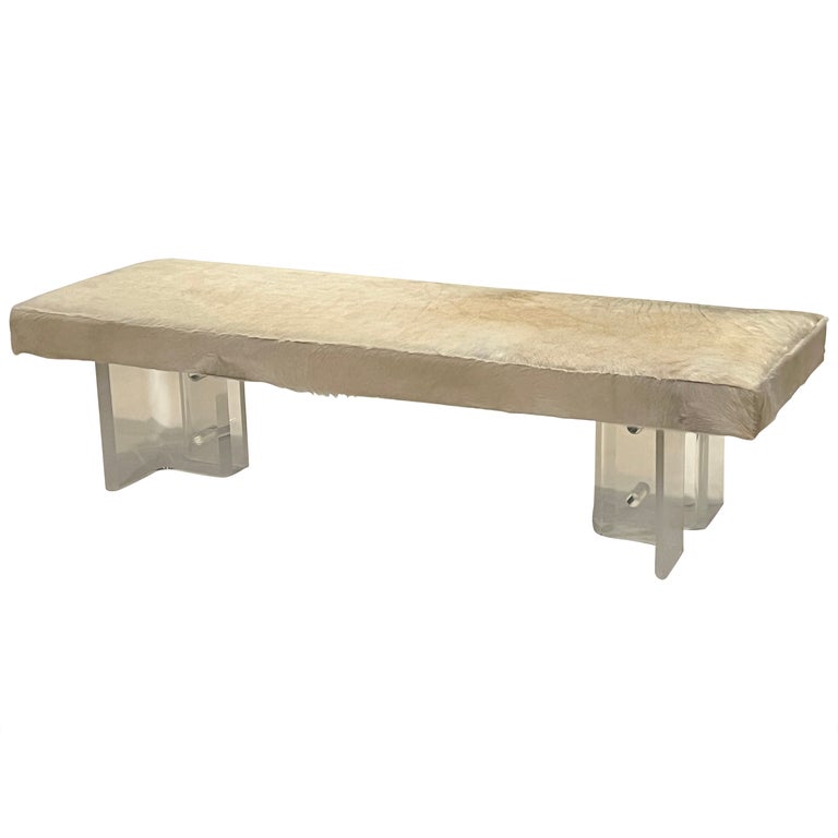 Lucite and Hide Long Bench For Sale at 1stDibs