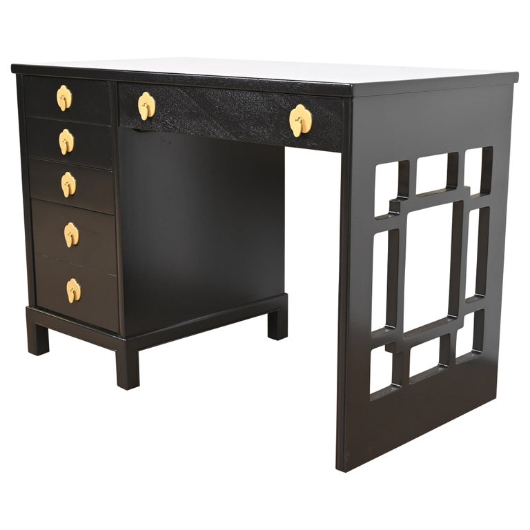 Landstrom Mid-Century Modern Hollywood Regency Black Lacquered Writing ...