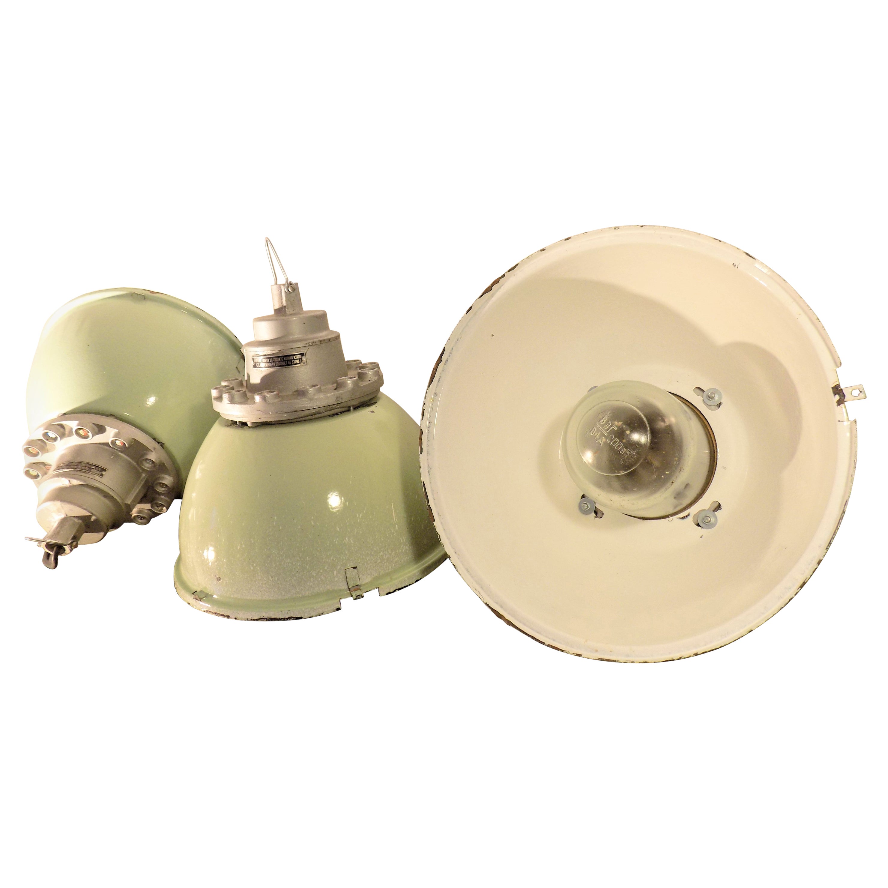 Industrial Cage Factory Pendant Lamp with Glass Cover from Mesko, 1970s ...