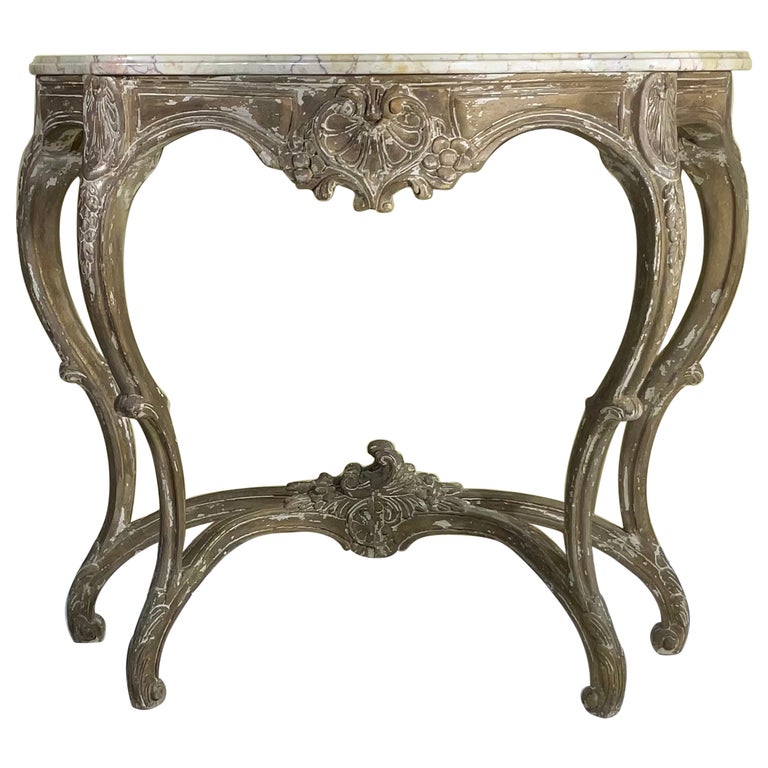 French Louis XV Provencal Style, Antique Marble-Top Console Table For ...