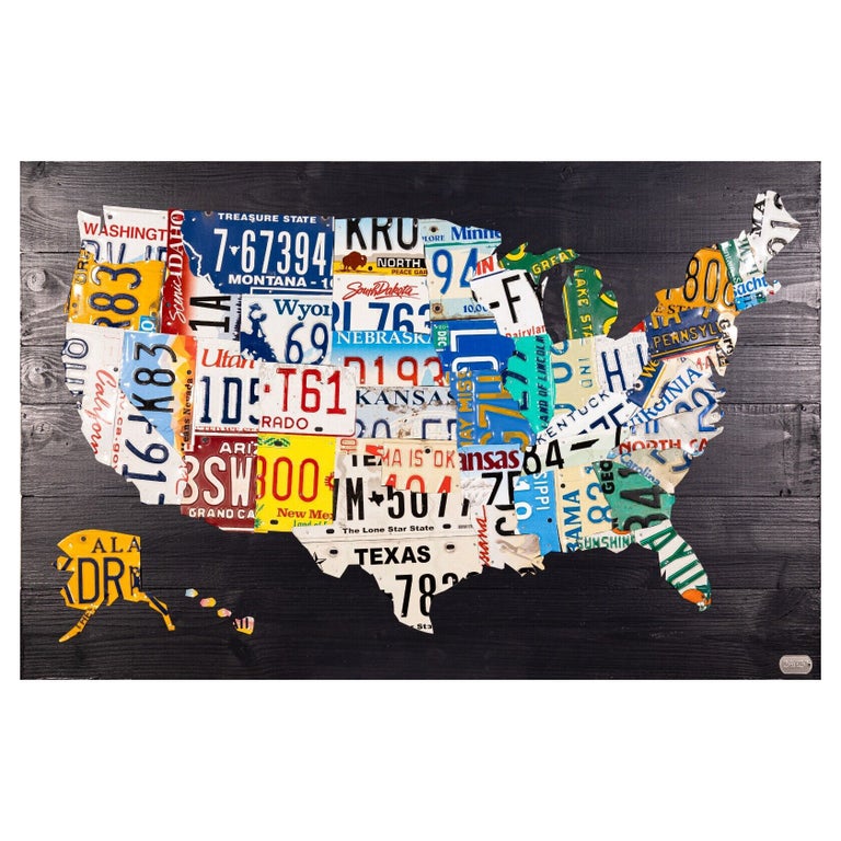 Contemporary Assemblage Registration Plate Art Map Of The USA By Design ...
