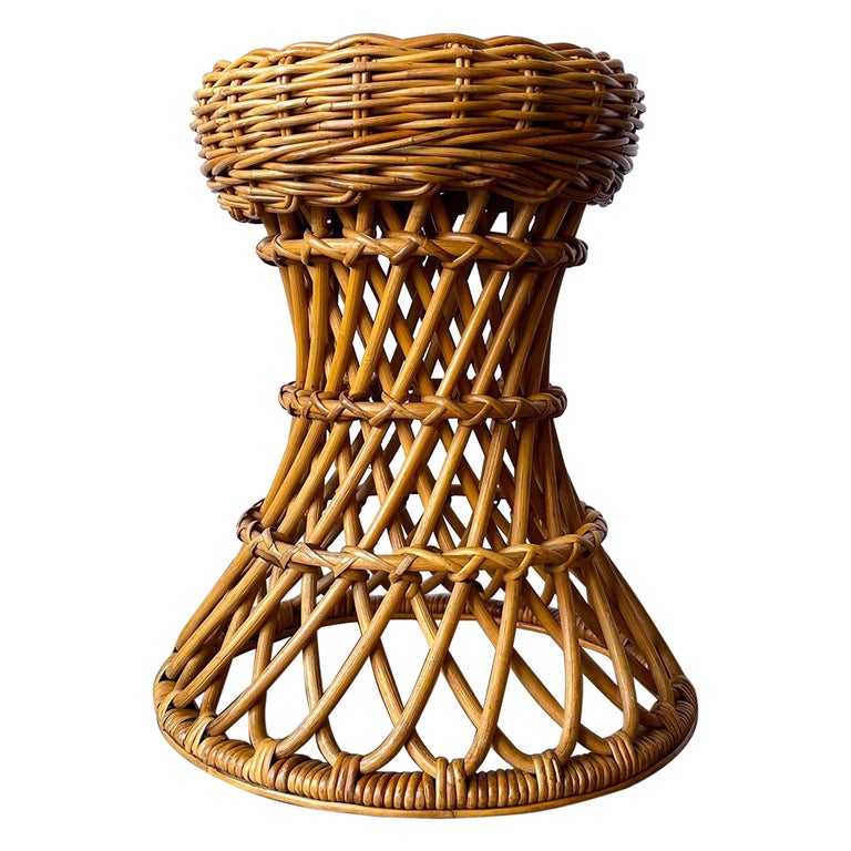 Italian Rattan Hourglass Stool For Sale at 1stDibs