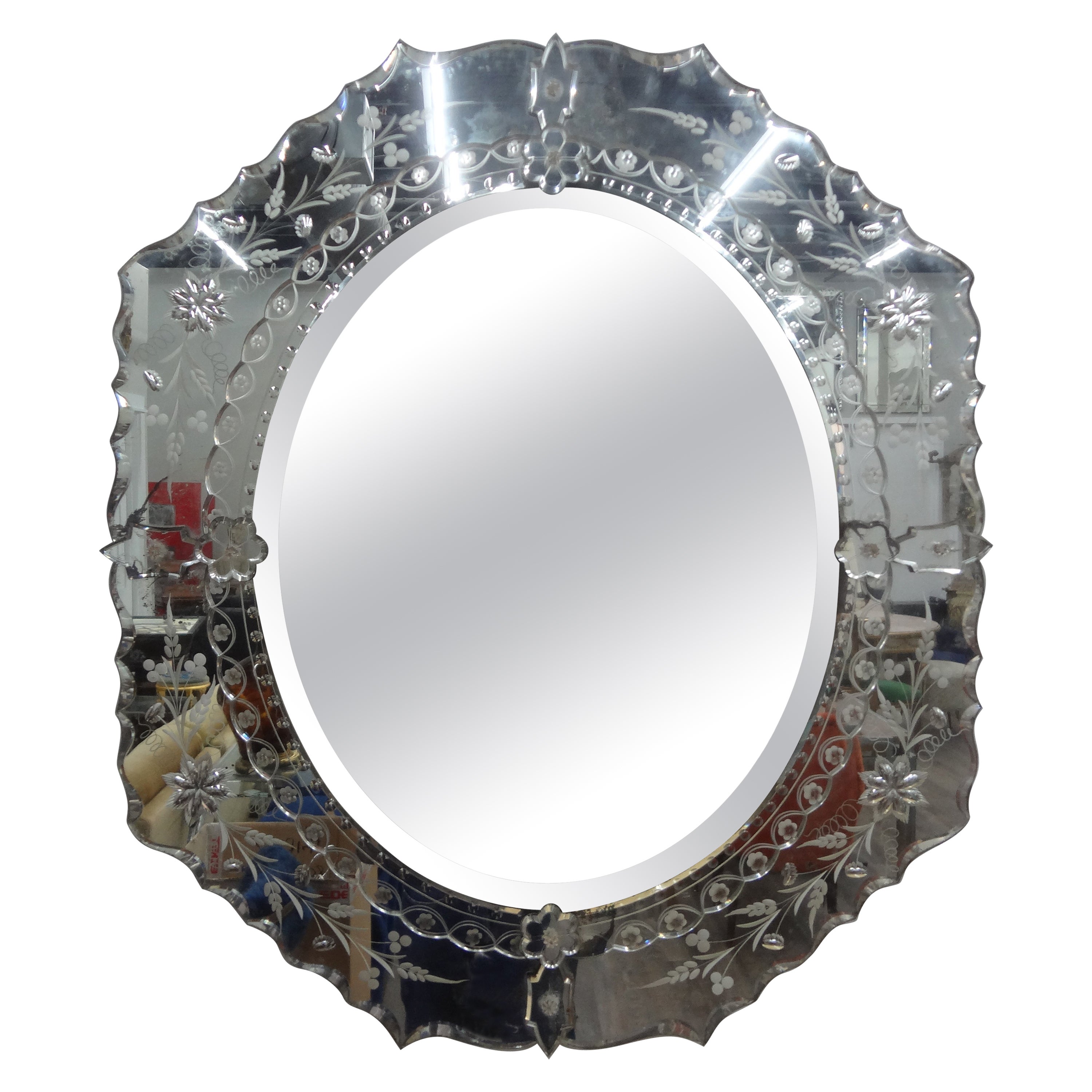 French Bevelled and Etched Mirror at 1stDibs | french beveled glass mirror