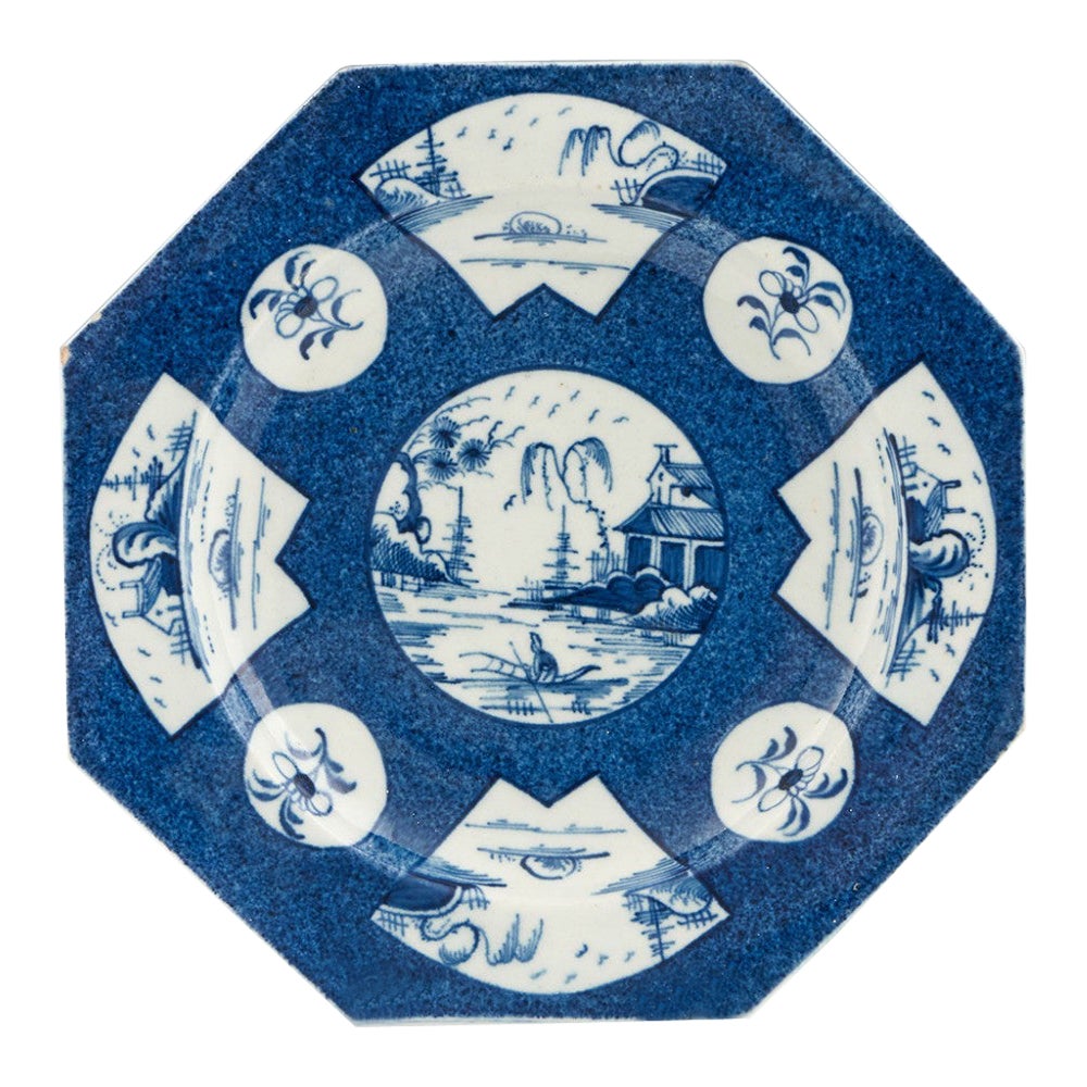 Octagonal Worcester Porcelain Plate Fan Panel Landscape Pattern, 1768 ...