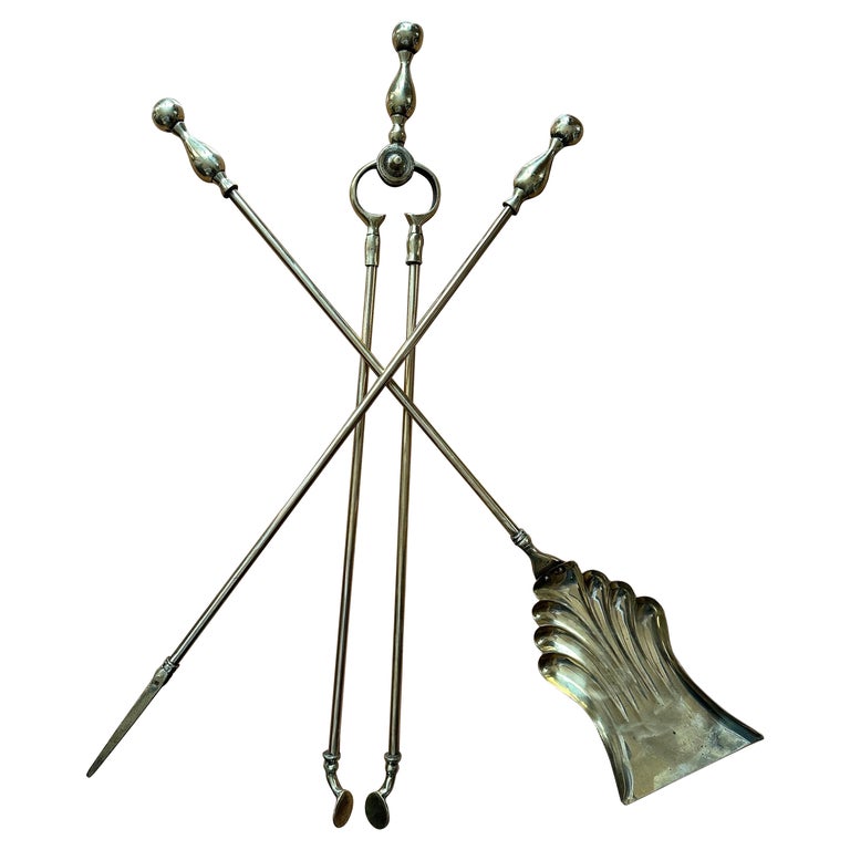 19th Century, Victorian Gothic Brass Fire Companion Set For Sale at 1stDibs