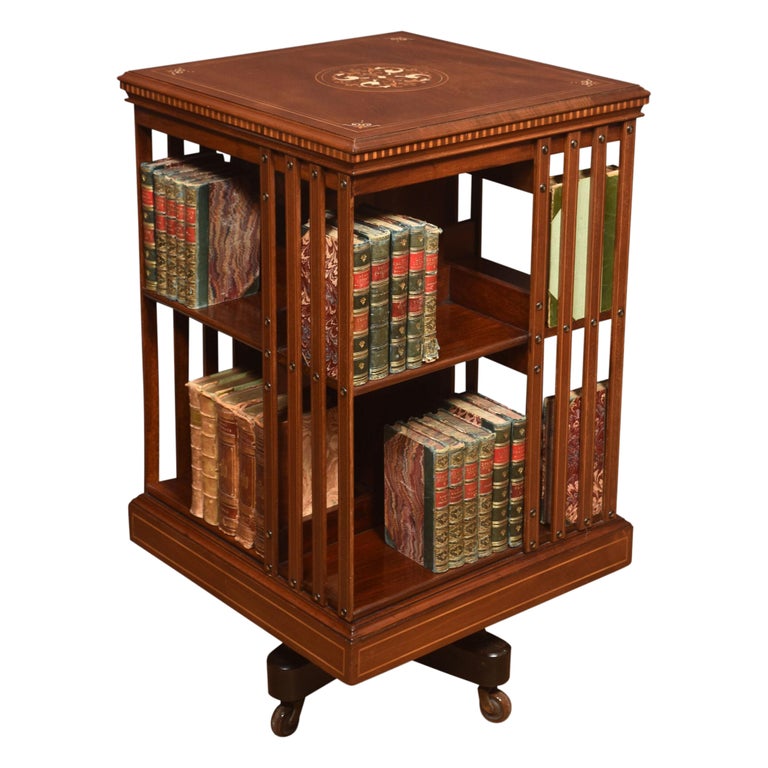 Walnut Inlaid Revolving Bookcase For Sale at 1stDibs