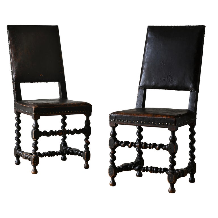 Pair of 18th Century Swedish Baroque Chairs For Sale at 1stDibs