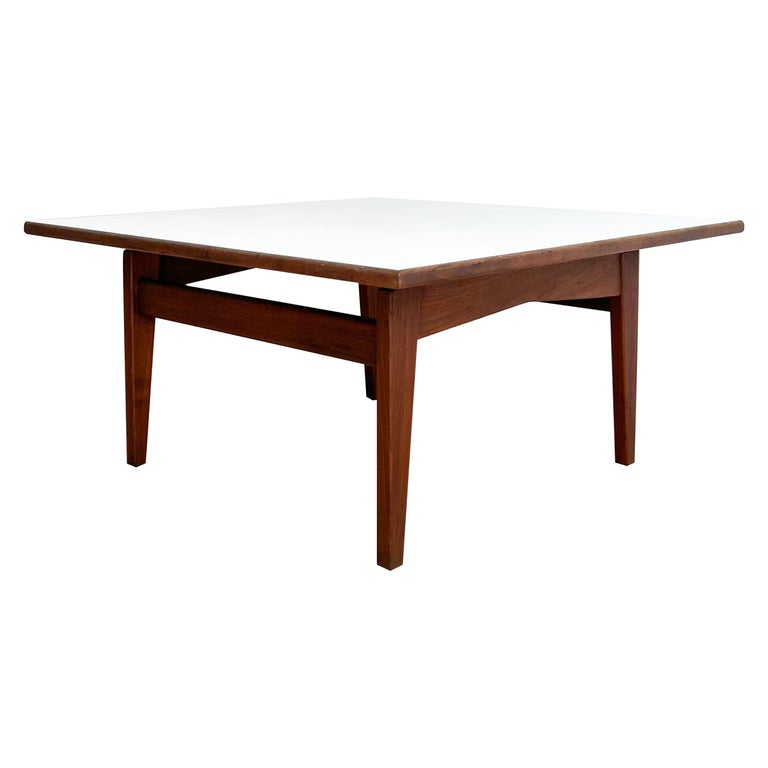 Mid-Century Modern Jens Risom Walnut Coffee Table W/ White Formica Top ...