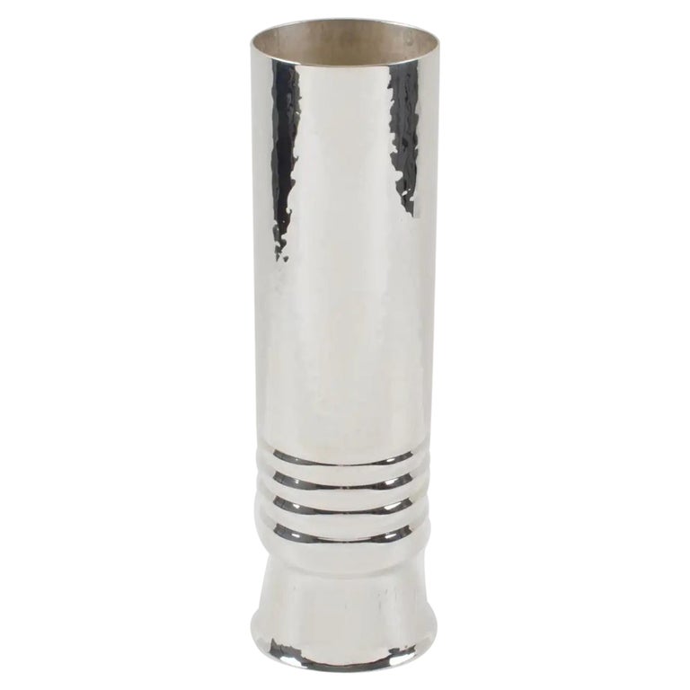Italian Silver Plate Embossed Tall Tumbler Vase, 1980s For Sale at 1stDibs