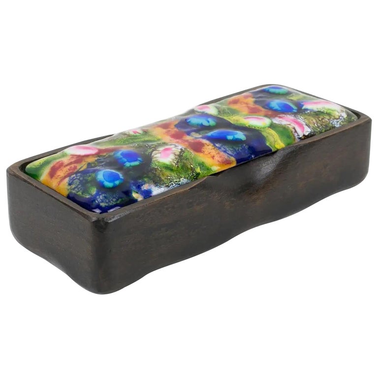 Spanish Mid-Century Wood and Multicolor Enamel Box by J. Capo Esmaltes ...