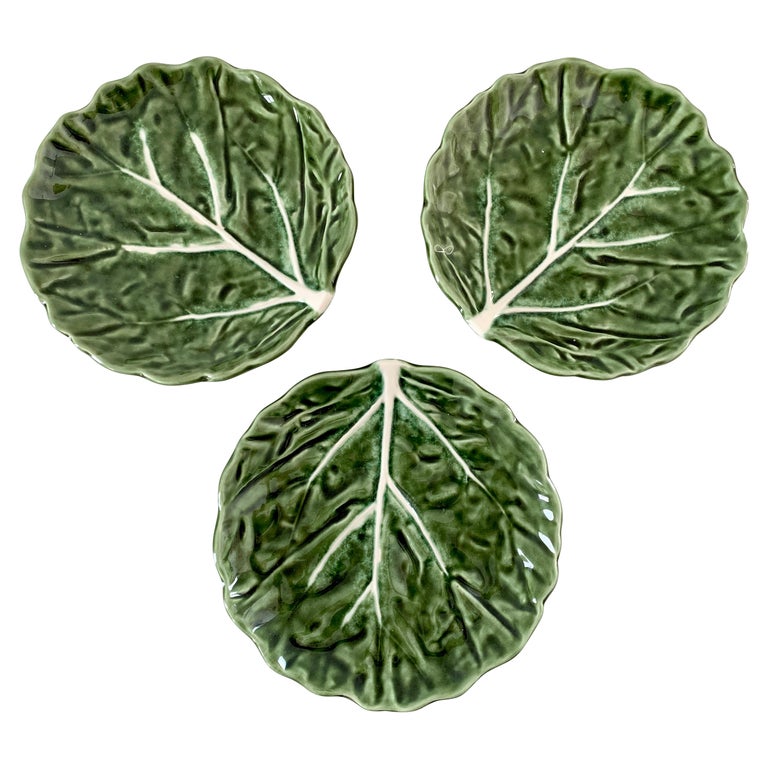 Vintage Portuguese Majolica Cabbage Plates, Set of 3 For Sale at 1stDibs