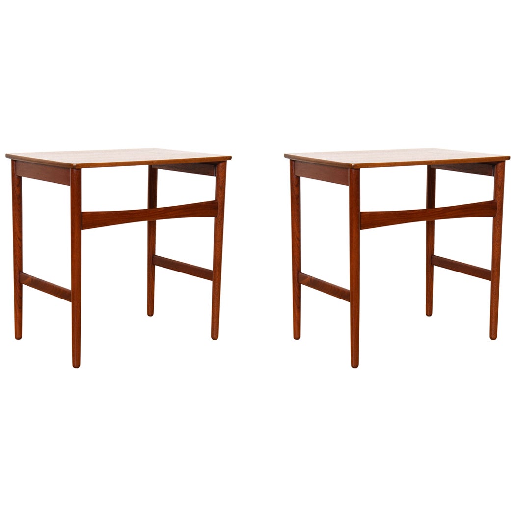 Pair of Danish Modern Teak Ceramic Tile Side Tables For Sale at 1stDibs