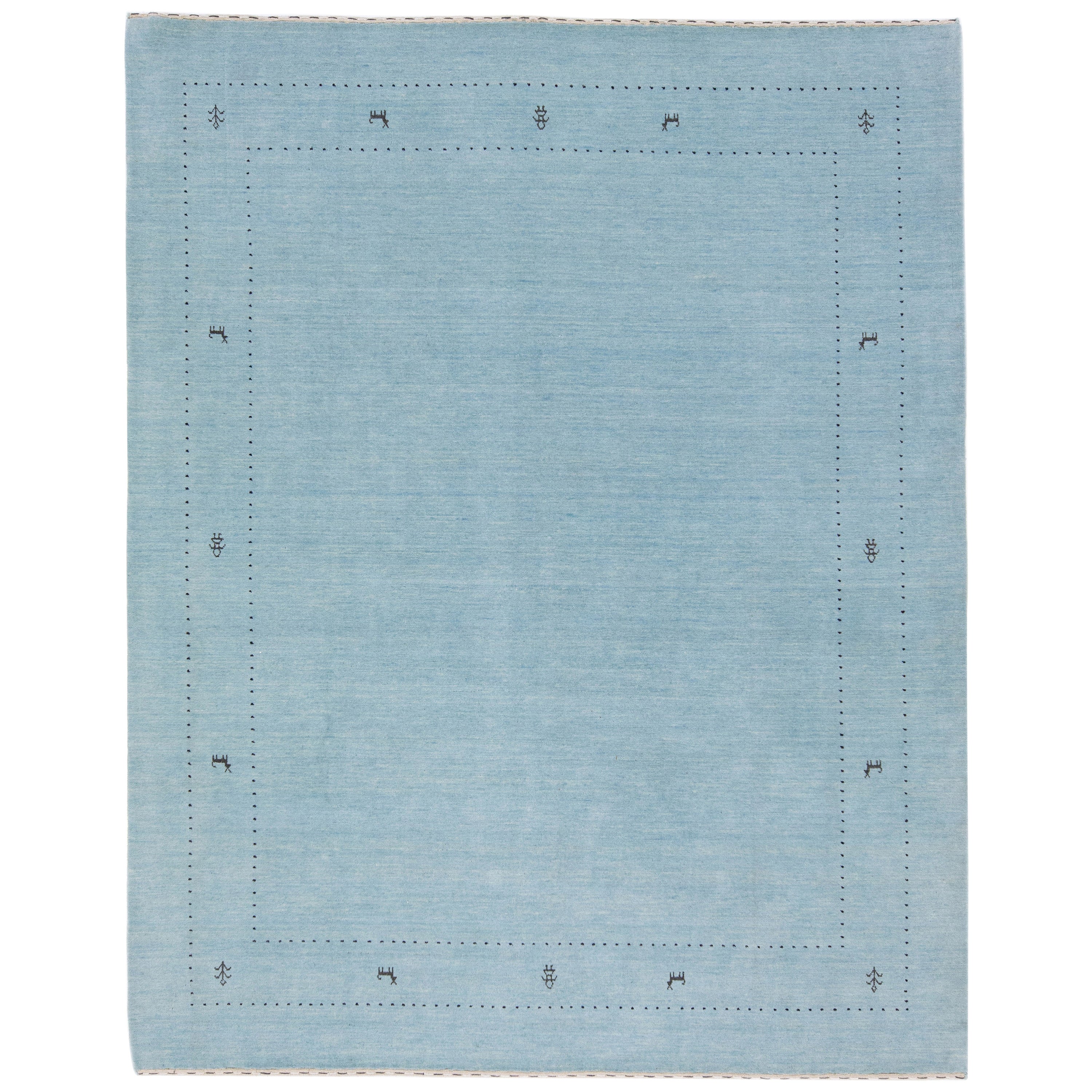 Dark Blue Wool Gabbeh Style Area Rug with Tribal Elements at 1stDibs ...