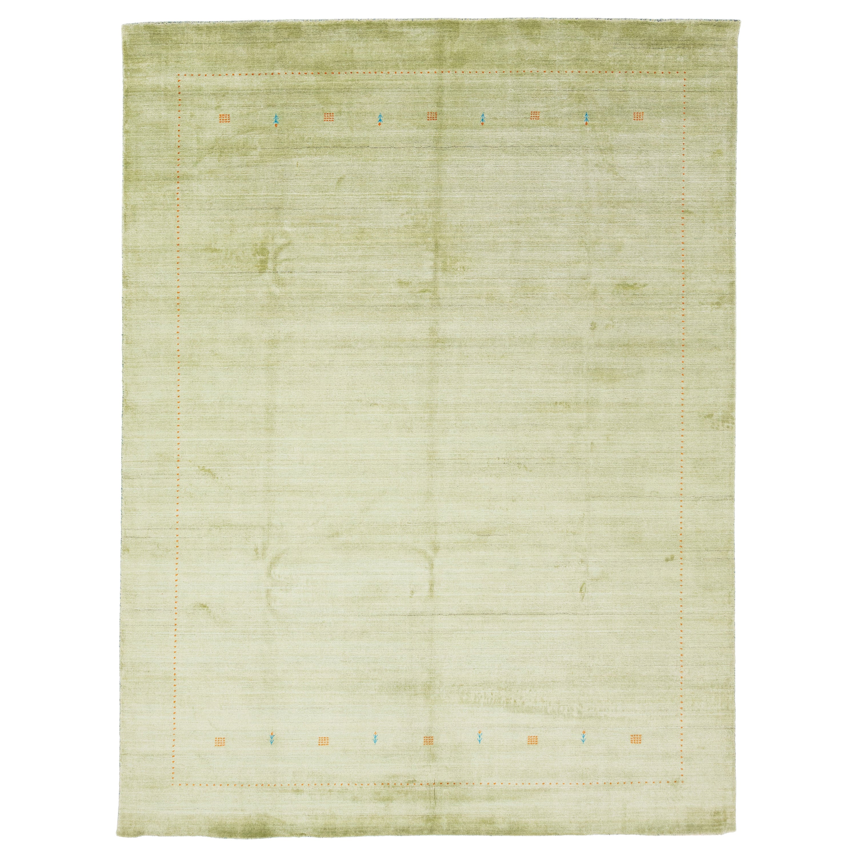 Green Art Deco Modern Hand-Tufted Wool Rug with Abstract Motif For Sale ...