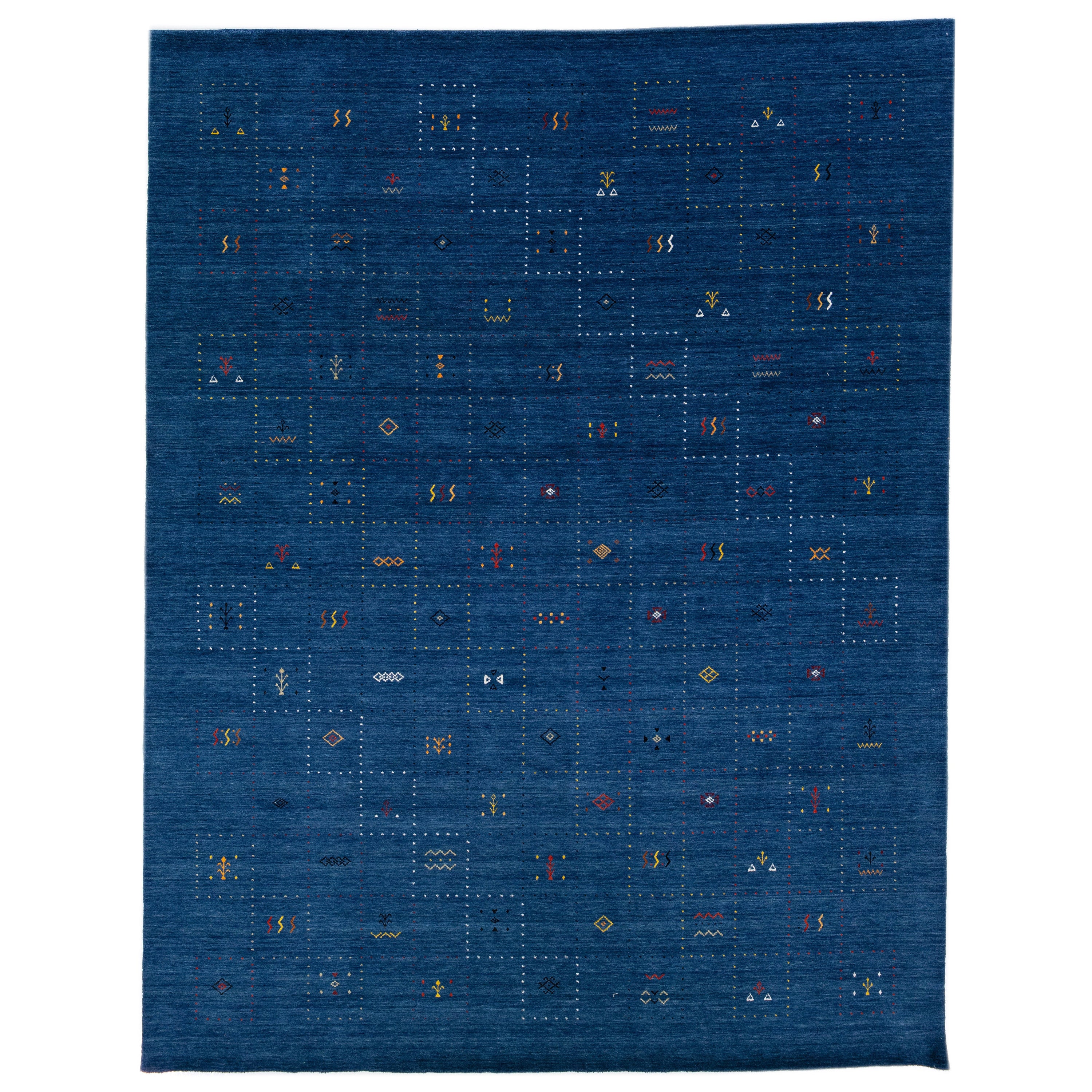 Modern Blue Gabbeh Hand-Loom Wool Rug with Minimal Design For Sale at ...