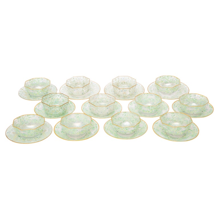 24 Piece Bowl and under Plate Antique Venetian Glass, circa 1890, Hand ...