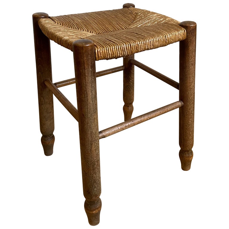 Charlotte Perriand Style Straw Bauche Stool, 1950s For Sale at 1stDibs
